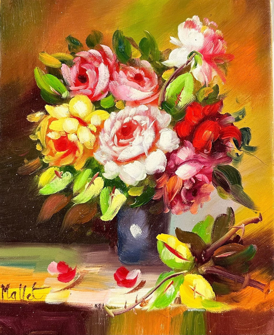 Tableau D'Artiste - Edouard Mallet - Bouquet De Roses | €99 | Whoppah