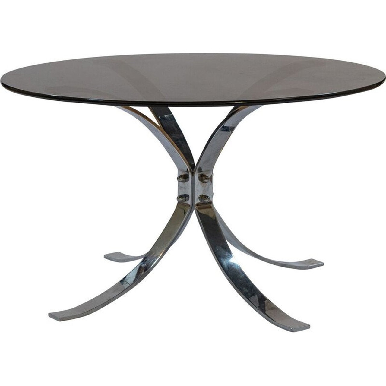 Table basse vintage lourde en chrome et verre fumé | €743 | Whoppah