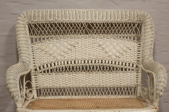 Antike amerikanische Wicker Loveseat von Larkin Co 1890 1 395 Whoppah
