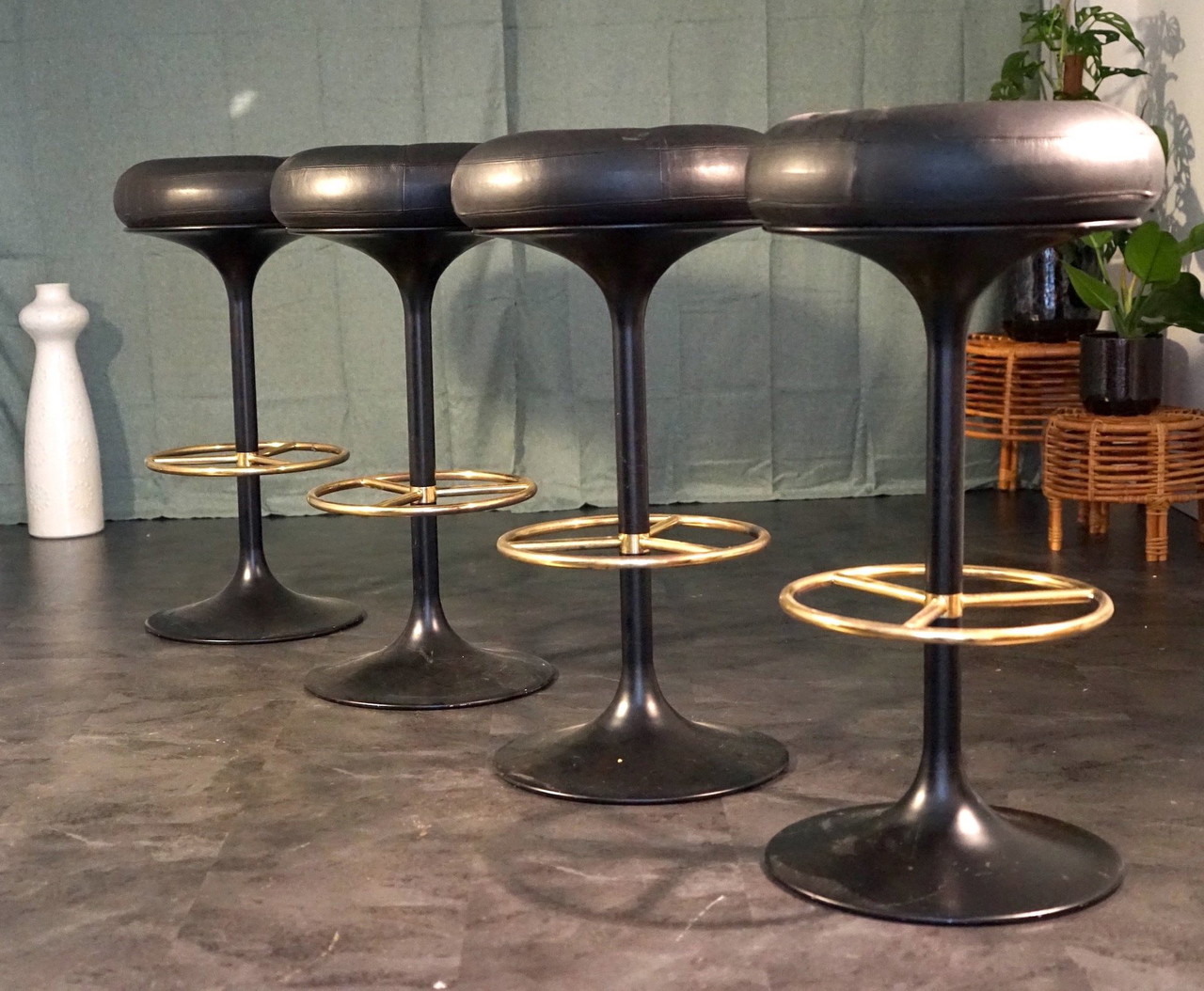 Vintage Leder Barhocker von Börje Johanson, Schweden, 1970er, 4er Set ...