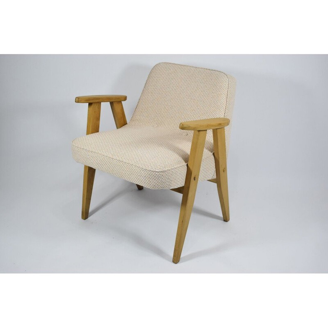 Vintage polnischen Sessel beige Eiche Holz 1960 479 Whoppah